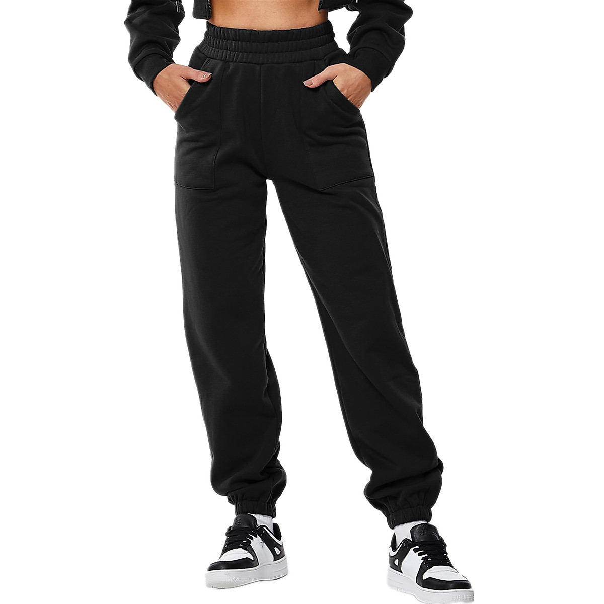 ABOCIW Sweatpants Women Fleece Lined Baggy Winter Thick Warm High Waisted Sweat Pants Casual Athletic Joggers with Pockets Y2k Trendy Lounge Trousers Black Medium