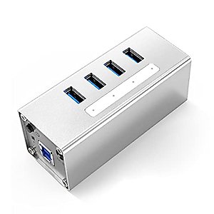 SHYPT Aluminum 4 Port USB3.0 Splitter USB HUB Support BC1.2 Charging with 12V2A Power Adapter for Laptop PC Accessories (Color : Silver)