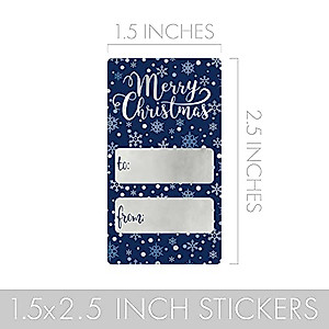 Blue and Silver Foil Christmas Snowflake Holiday Peel and Stick Gift Tag Labels - 75 Stickers
