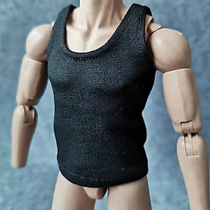 SSbeauty M 1/6 Custom Scale T-Shirt Sleeveless Vest Clothes for 12" Male & Female Action Figure Doll Clothes Toy (Black + White)