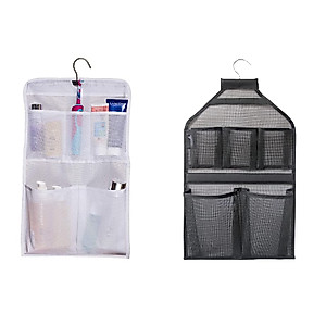 MISSLO Shower Caddy Organizer 5 Pockets + Mesh Hanging Shower Caddy with Rotatable Hanger (Black)