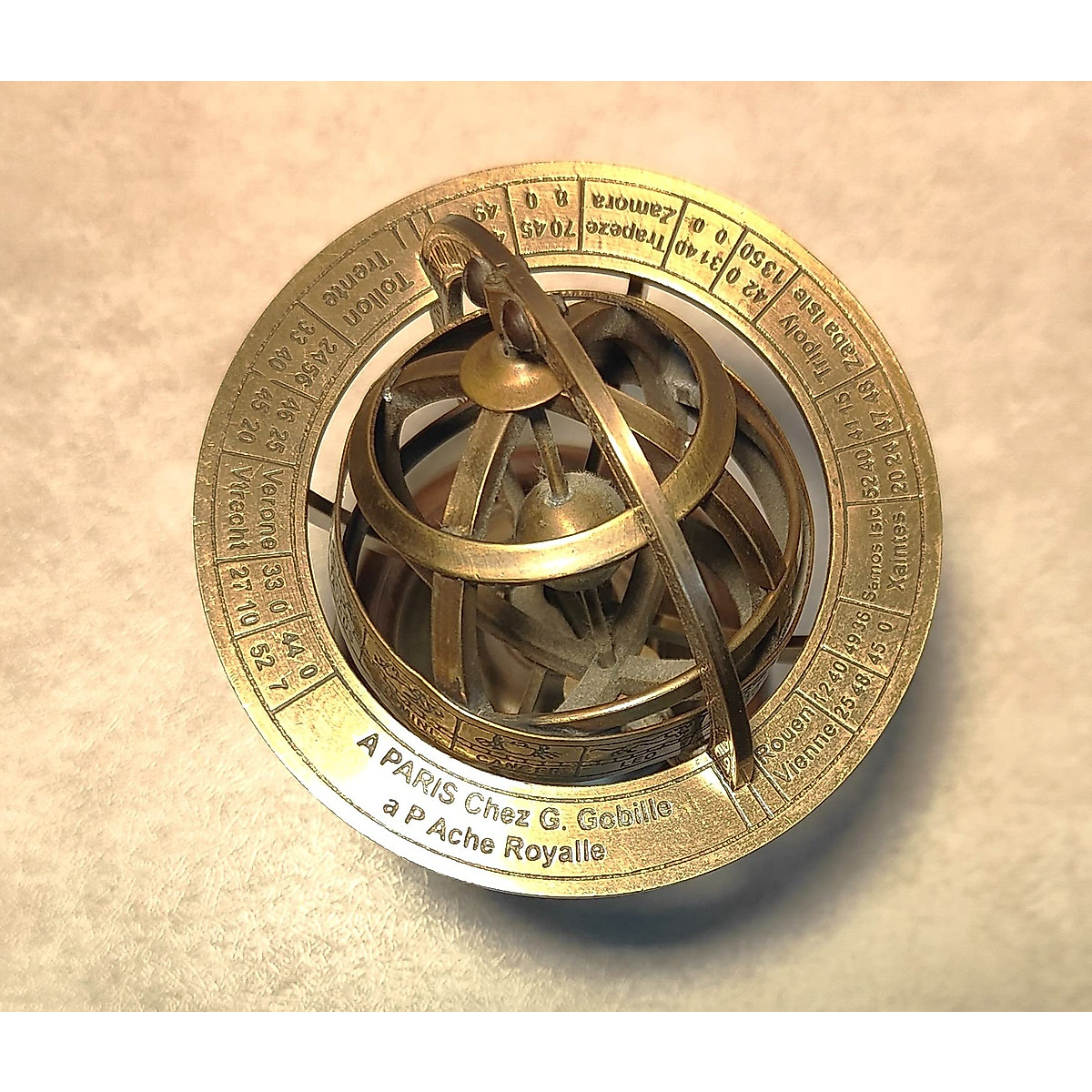 Karv Instruments Antique Brass 6" Decorative Armillary Sphere Globe Astrolabe Zodiac Engraved Celestial Globe Wooden Base