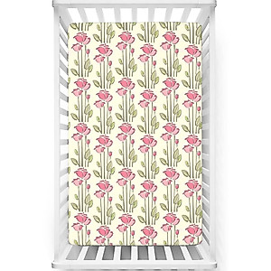 Rose Themed Fitted Crib Sheet,Standard Crib Mattress Fitted Sheet Soft & Stretchy Fitted Crib Sheet-Baby Sheet for Boys Girls,28“ x52“,Multicolor