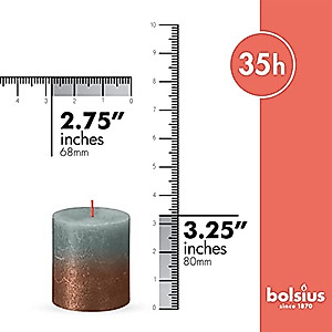 BOLSIUS 4 Pack Eucalyptus Green/Copper Sunset Rustic Metallic Pillar Candles - 2.75 X 3.25 Inches - Natural Eco-Friendly Plant-Based Wax - Unscented Dripless Smokeless 35 Hour Quality European Candles