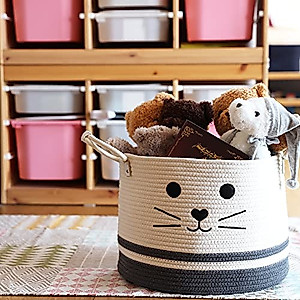 Large Woven Cotton Rope Storage Basket Baby Laundry Basket Blanket Basket with Handles Nursery Cat Basket for Toys Gifts