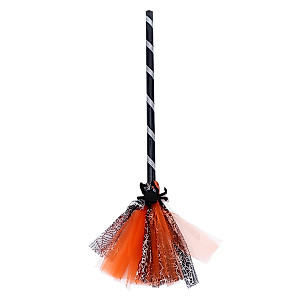 Beavorty Halloween Witch Broom Witch Broomstick Cosplay Broom Props Realistic Wizard Flying Broom Stick Accessory for Costumes Orange