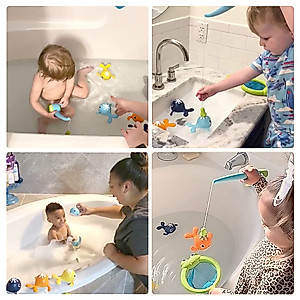 Bessentials Magnet Baby Bath Fishing Toys - Wind-up Swimming Whales Bathtub Toy Fishing Game, Water Tub Toys Set with Fishing Pole & Net for Toddler Kids 3 4 5 6 Years Old