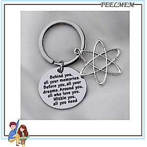 FEELMEM Atom Science Keychain Chemist Gift Future Scientist Gift Behind You All Your Memories Atomic Science Gift Science Student Graduation Gift