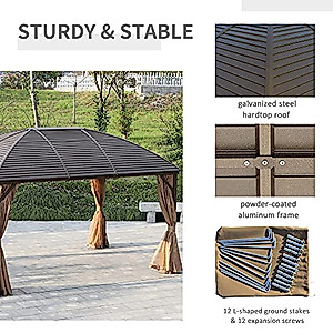 Outsunny 10' x 13' Hardtop Gazebo Canopy with Galvanized Steel Roof, Aluminum Permanent Pavilion Outdoor Gazebo with Top Hook, Netting and Curtains for Patio, Garden, Backyard, Deck