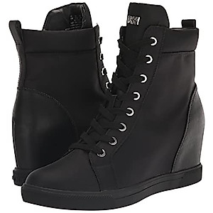 DKNY Women's Calz Lace Up Wedge Sneaker, Black, 9