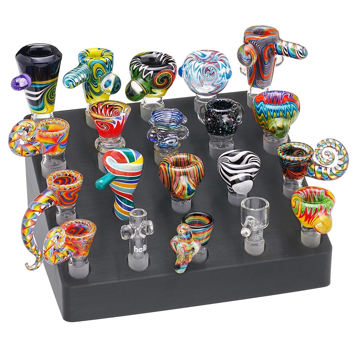 Slide Stand - Store 20 Bowls - 14mm 18mm 10mm (Black, Half 14mm Half 18mm)