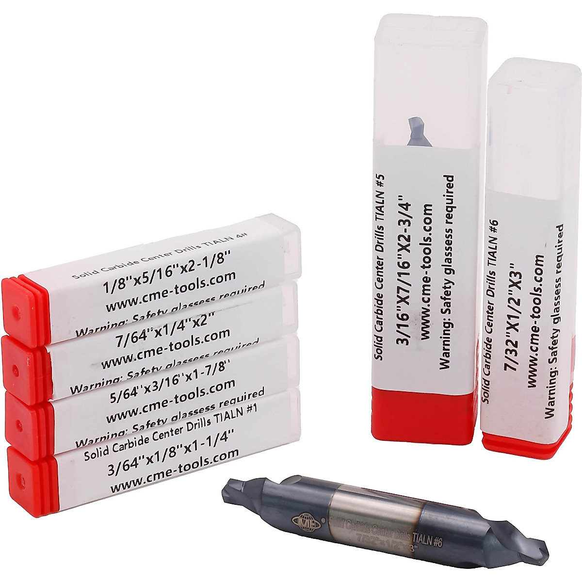 CME Solid Carbide Center Drill Set, No. 1 to No. 6 Sizes, TiAlN Coated