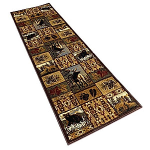 Cabin Style Distressed Antiquated Runner Area Rug Black Bear Elk Deer Wildlife Animal Country Hunting Southwest Wilderness Design 760 (2 Feet X 7 Feet)