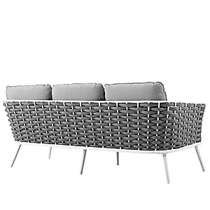 Modway Stance Outdoor Patio Contemporary Modern Woven Rope Sofa In White Gray