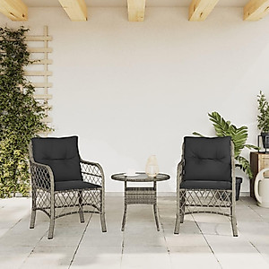 vidaXL Patio Chairs with Cushions - Gray Poly Rattan Outdoor Garden Furniture, Comfortable Seating with Washable Cushion Covers, 23" x 26.4" x 33.9"