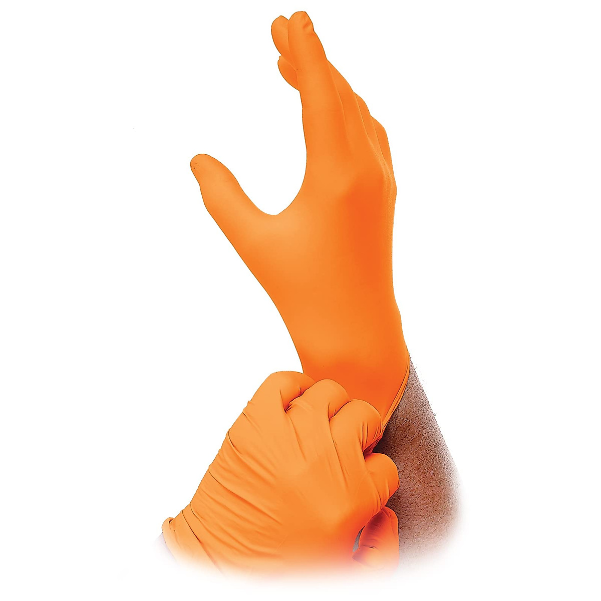 Atlantic Safety Products Orange Lightning Exam Gloves, Disposable, Powder-Free Nitrile Gloves, Orange, Extra Large, 100-Ct