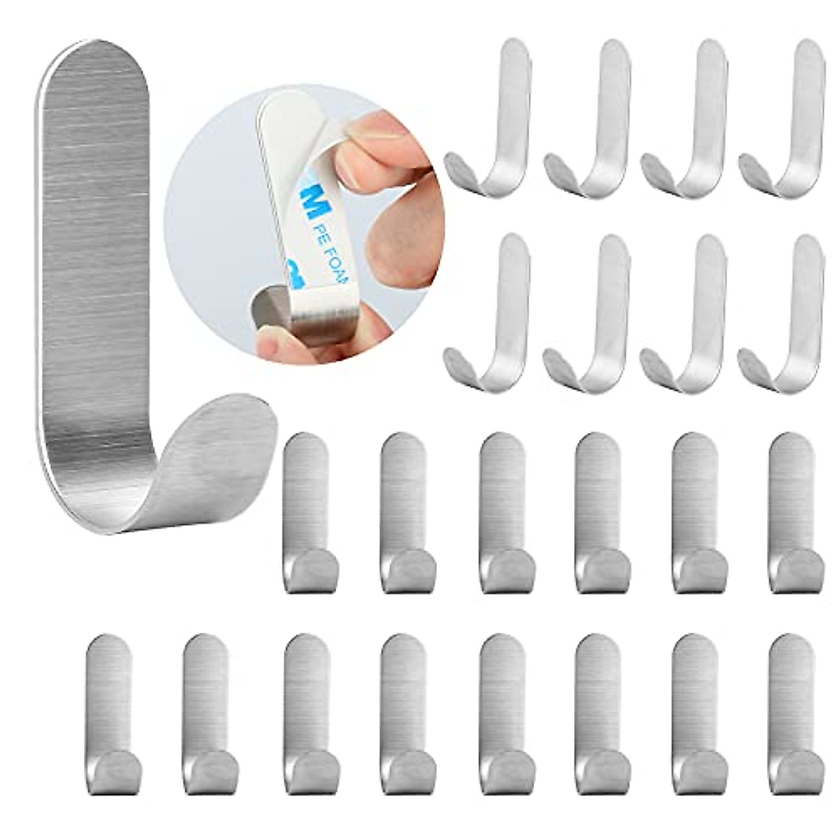 carinacoco Wall Hooks Adhesive 24 Pack Stainless Steel Hanging Hooks for Kitchenware Bath Robe Towel Jackets Bag