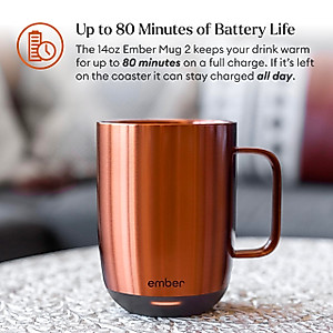 Ember Temperature Control Smart Mug 2, 14 Oz, App-Controlled Heated Coffee Mug with 80 Min Battery Life and Improved Design, Copper