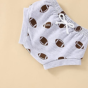 Funny Newborn Infant Baby Boy Girl Game Day Vibes Football Bodysuit Romper+Shorts Set Clothes Outfits 2Pcs (Brown, 0-6 Months)