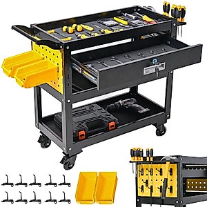 T-HAKEN 3-Tier Rolling Tool Cart with Drawer (Keyed) - Black and Yellow Tools Box Cabinet on Wheels.