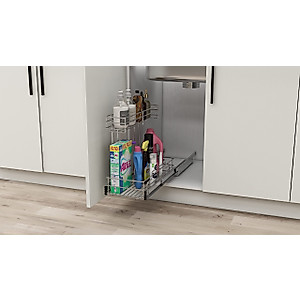 Pull Out Cabinet Organizer - 2 Tier Sliding Shelves for Kitchen, Bathroom, Home - Under Sink Slide Out Drawer for Cabinet (9W x 18.5D x 16H inch, Chrome)