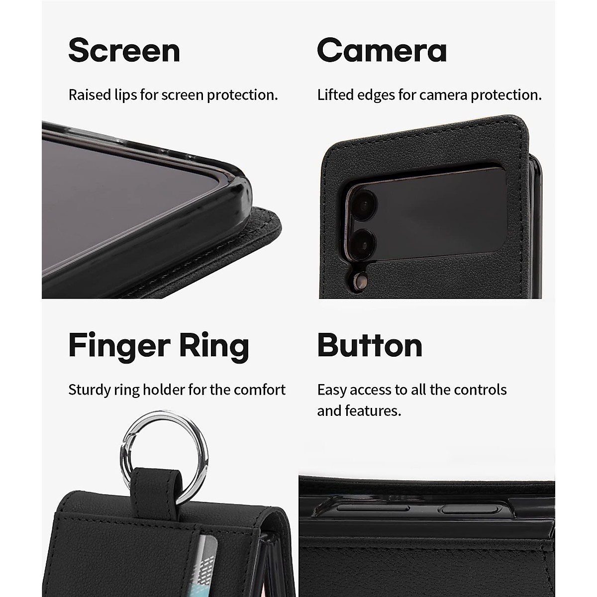 GOOSPERY Card Wallet Ring Case Compatible with Galaxy Z Flip 4 Case, Card Holder Pocket Storage Premium PU Leather Key Ring Wallet Cover, Black