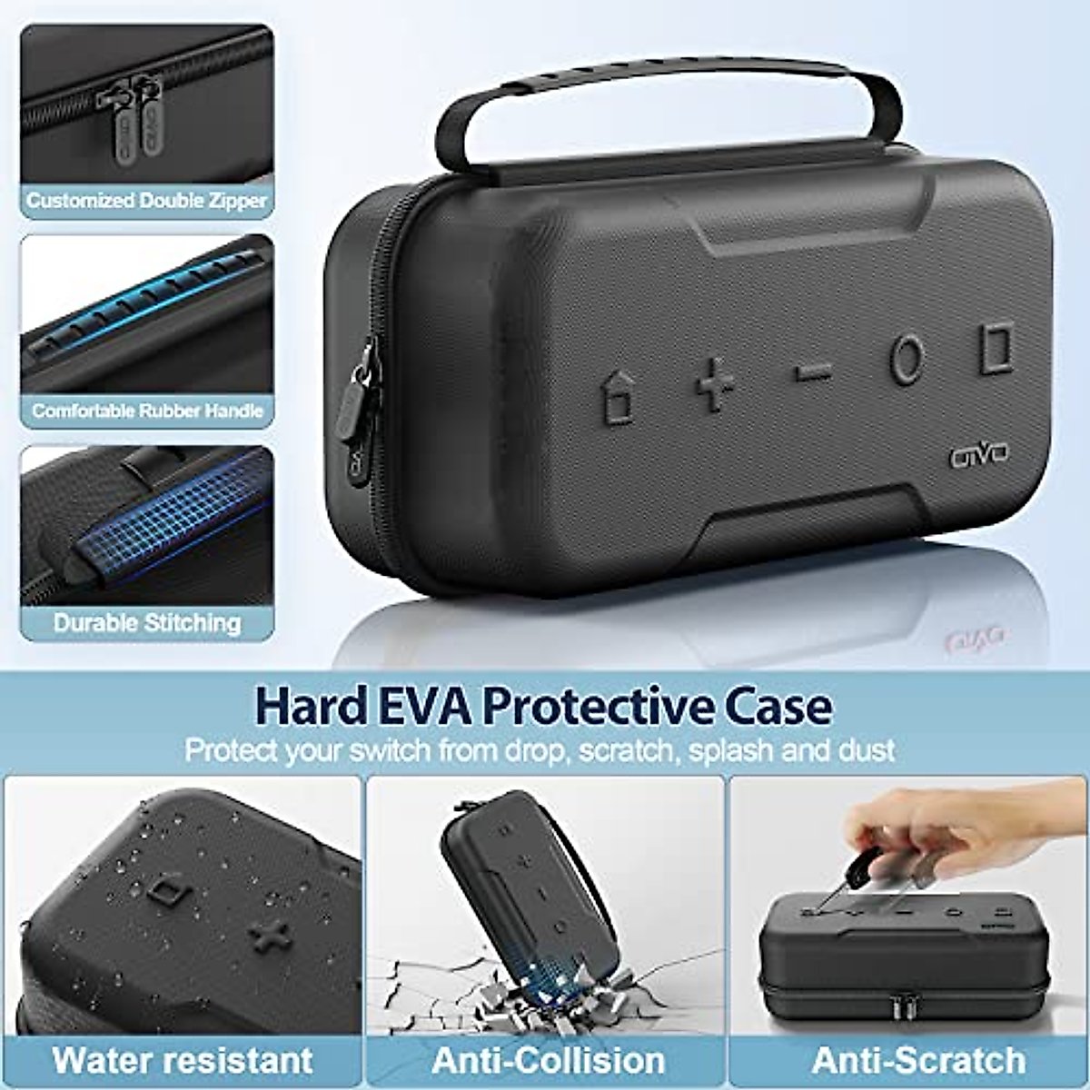 Switch OLED Carrying Case Compatible with Nintendo Switch/OLED Model, Portable Switch Travel Carry Case Fit for Joy-Con and Adapter, Hard Shell Protective Switch Pouch Case with 20 Games, Black