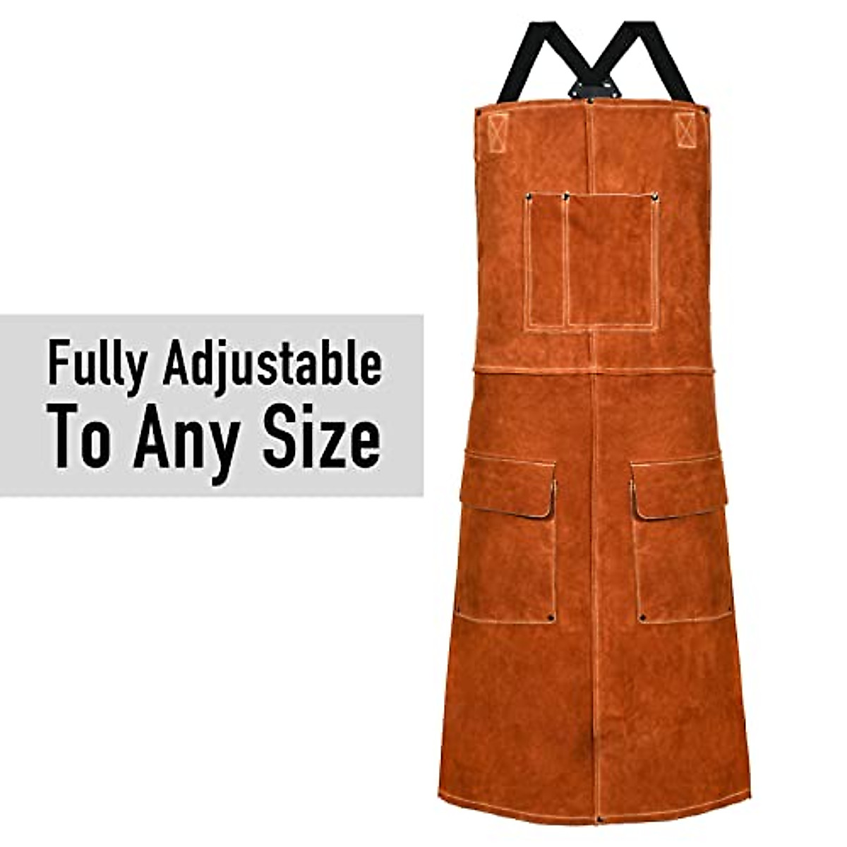 Leather Welding Work Apron,Woodworking Shop Apron,Heat Resistant & Flame Resistant Bib Apron, Flame Retardant Heavy Duty BBQ Apron, Adjustable Fit M-XXXL Men & Women