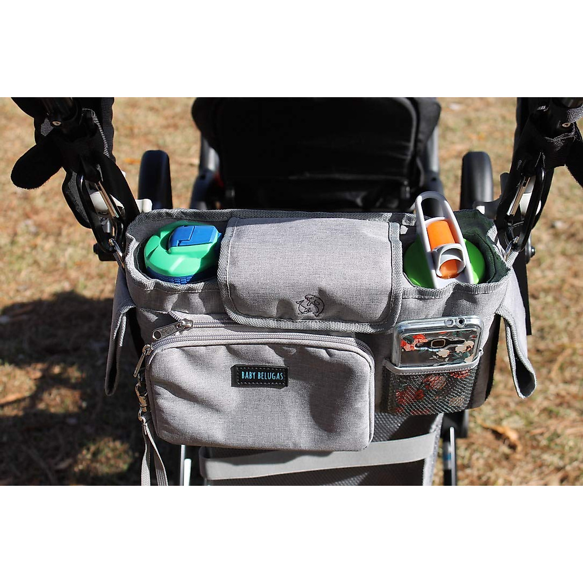Baby Belugas Universal Stroller Organizer - Increase Your Experience and Travels with our Insulated Cup Holder Detachable, Phone Bag, Non Slip Strap & Shoulder Strap, Universal Fits Many Stroller