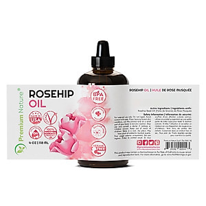 Premium Nature Rosehip Oil For Face Oil for Women, Rosehip Seed Oil Pure Cold Pressed Unrefined Oil For Hair and Nails Skin Care Moisturizer, Rose Hips Face Oils and Serums 4oz