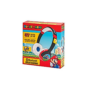 eKids Super Mario Kids Bluetooth Headphones, Wireless Headphones with Microphone Includes Aux Cord, Volume Reduced Kids Foldable Headphones for School, Home, or Travel