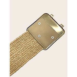 Verdusa Women's Symmetrical Buckle Straw Belts Wide Belt Elastic Waistband Khaki 80