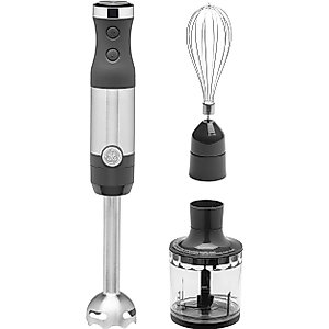 GE Immersion Blender | Handheld Blender for Shakes, Smoothies, Baby Food & More | Includes Whisk & Blending Jar | 2-Speed | Interchangeable Attachment for Easy Clean | 500 Watts | Stainless Steel