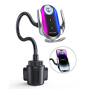 MAKAQI Wireless Car Charger, Cooling Fan Cup Holder Phone Mount Wireless Charger for Tesla, Smart Sensor Clamping Car Charger Mount for iPhone 14 13 12 Pro Max 11 10 8, Samsung Galaxy S23 S22 Flip4 3