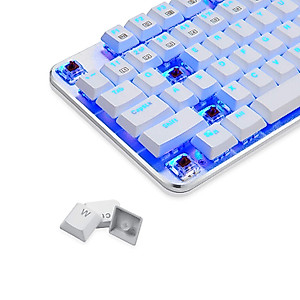 EagleTec KG051-BR BLUE LED Backlit Mechanical Gaming Keyboard Low Profile Mechanical Gamers Keyboard 104 Key Mechanical Computer USB Gaming Keyboard for PC (WHITE VERSION)