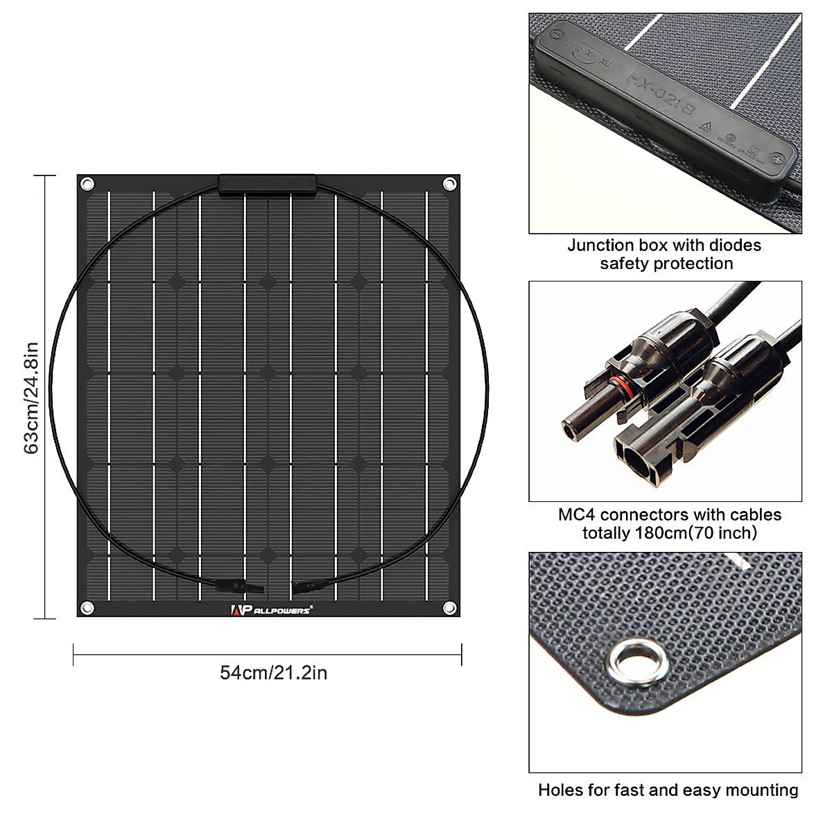 ALLPOWERS 50W 18V 12V Flexible Solar Panel Charger(with ETFE Layer, MC4 connectors) Semi Bendable Water-Resistant Solar Charger for RV, Boat, Cabin, Tent, Car, Trailer, Other Off Grid Applications