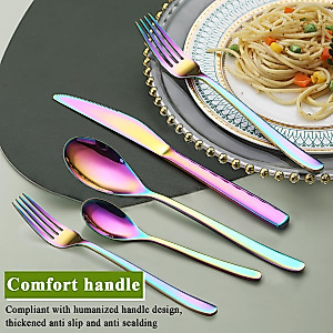 Silverware Set 40 Pieces Service for 8, ReaNea Rainbow Flatware Set, Titanium Plating Cutlery Set Include Dinner Knives, Dinner Spoons, Dinner Forks, Teaspoons, Salad Forks, Dishwasher Safe