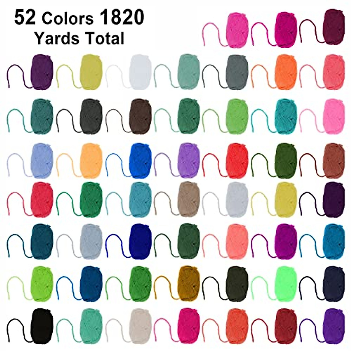 Inscraft 52 Acrylic Yarn Skeins, 1820 Yards 52 Colors, 2 Crochet Hooks, 2 Weaving Needles, 10 Stitch Markers, 1 Bag, for Crocheting & Knitting, Gift Beginners and Adults
