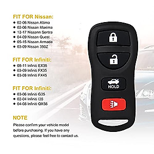 Pilida Keyless Entry Remote Control: Car Key Fob Compatible with Infiniti Nissan Altima Armada Maxima Quest Sentra 350Z| EX35 FX35 FX45 I35 G35 QX56 Replacement for KBRASTU15 (2 Pack)