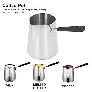 plplaaoo Turkish Coffee Pot,Milk Pot, Small Sauce Pan,Milk Warmer,Butter Warmer, Mini Stainless Steel Coffee Heating Melting Pot 900ml with Spout for Home Coffee Shop, Turkish Pot Coffee Butter w