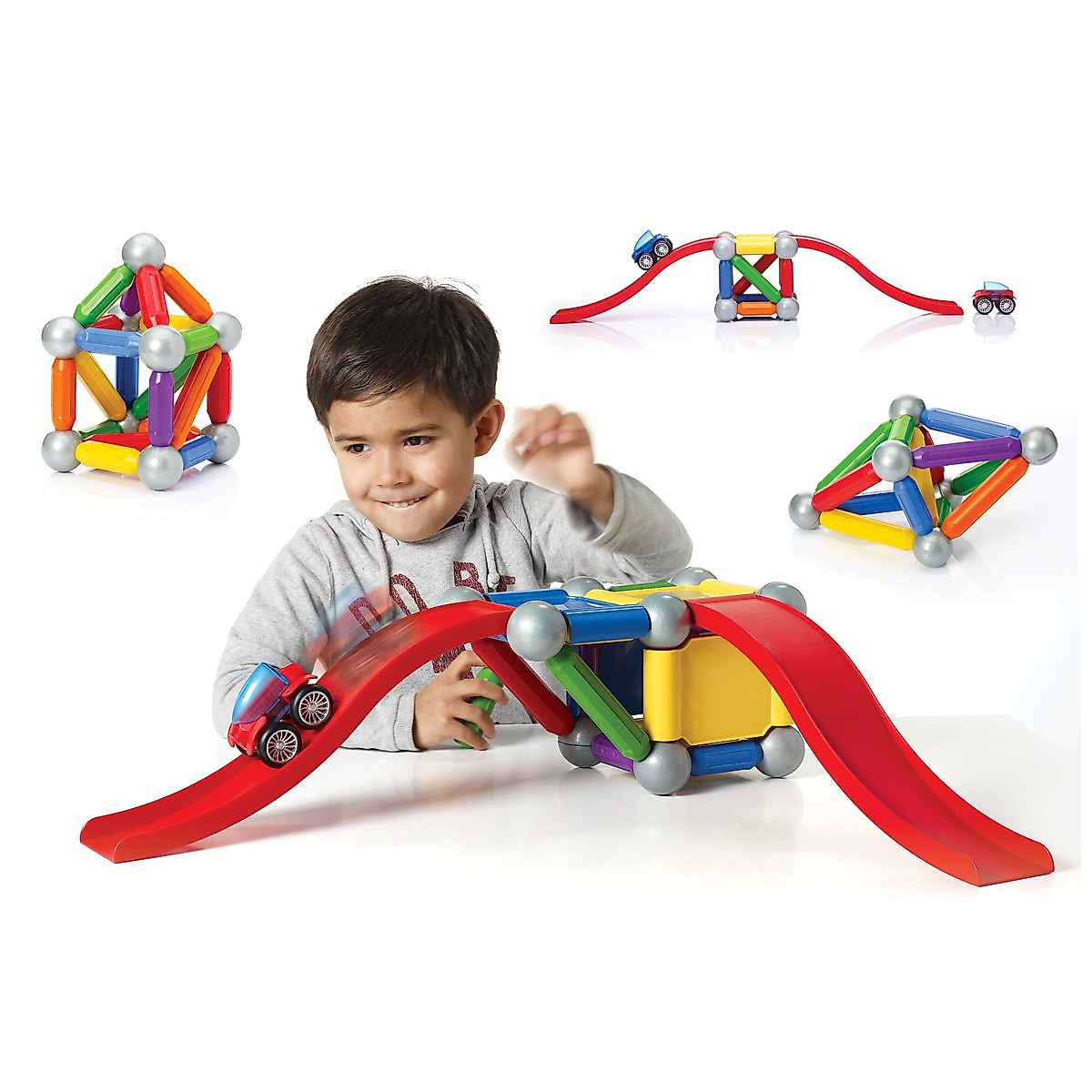 SmartMax Stunt Cars (Basic Stunt) STEM Magnetic Discovery Building Set with Moving Vehicles Featuring Safe, Extra-Strong, Oversized Building Pieces for Ages 3+