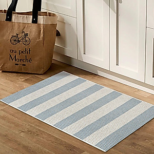 LEEVAN Front Door Rug 24'' x 35'', Machine Washable Blue Outdoor Rug Entryway Rugs, Indoor Striped Rug Cotton Hand-Woven Small Area Rug Outdoor Mats for Porch/Farmhouse/Home Entrance