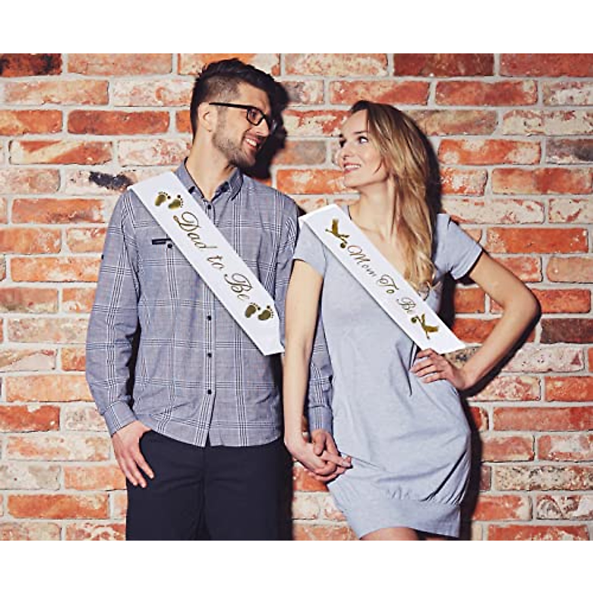 Dad to Be Sash - Classy Baby Shower Sash for Daddy to Be, (White w/Gold Lettering) Baby Shower Party Decorations, Gifts, Favors, Supplies Boy & Girl, Dad to Be Gender Reveal Father to Be (White)