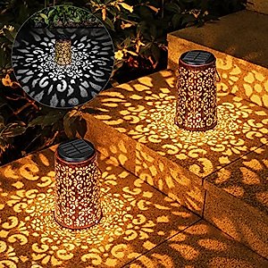 Solar Lantern - Hanging Solar Lights Outdoor Waterproof, Metal Lantern Decorative Solar Powered Patio Decor for Garden Yard Backyard Porch Table Pathway Tree Lighting, Cool/Warm Light, 2 Pack