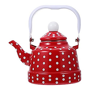 DOITOOL Office Decor Red Tea Kettle 1. 1L Ceramic Enameled Teapot Wave Point Porcelain Tea Serving Kettle Hot Water Boiling Container for Kitchen Gas Stovetop Tea Kettle Stovetop Vintage Decor