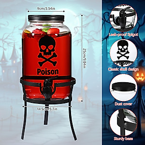 FillTouch 1 Gallon Glass Beverage Dispenser with Metal Stand Stainless Steel Spigot Outdoor Drink Dispenser Glass Drink Container Dispensers for Parties Lemonade Tea Cold Water(Black,Halloween)