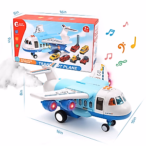 CUTE STONE Toy Airplane Plane Toy with Smoke, Sound and Light, Fricton Powered Airplane with Mini Cars, Great Gift for Boys and Girls