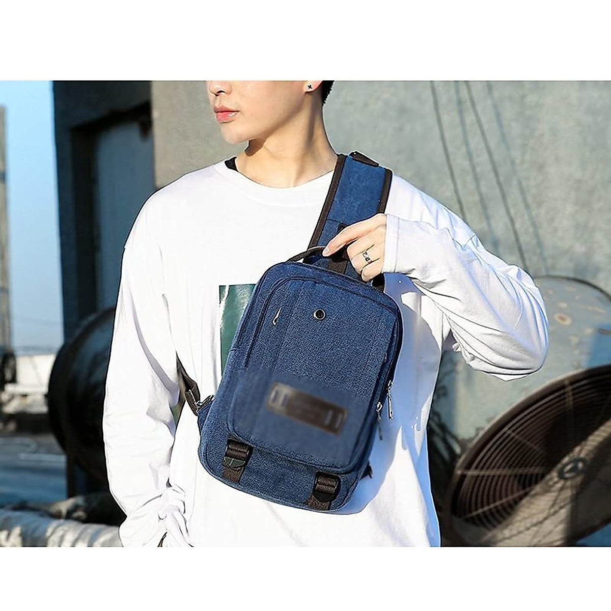 RIUKIU Messenger Bag Canvas Men Chest Bag Teenage Crossbody Shoulder Bag Men's Sling Bags Handbag Male Casual Chest Pack (Color : Gray)