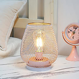 TRIROCKS Set of 2 Medium Battery Powered Outdoor Lantern 6.5'' High Metal Cage Table Lamp with LED Edison Bulb for Home Wedding Parties Patio Event Indoor Outdoor(Pink)