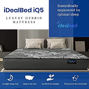 iDealBed iQ5 Luxury Hybrid Mattress and Adjustable Bed Sleep System, Pressure Relief Sleep, Zero Gravity, Anti-Snore, Custom Comfort Positions (Queen, Luxury Firm (Medium Firm) + 3i Custom)
